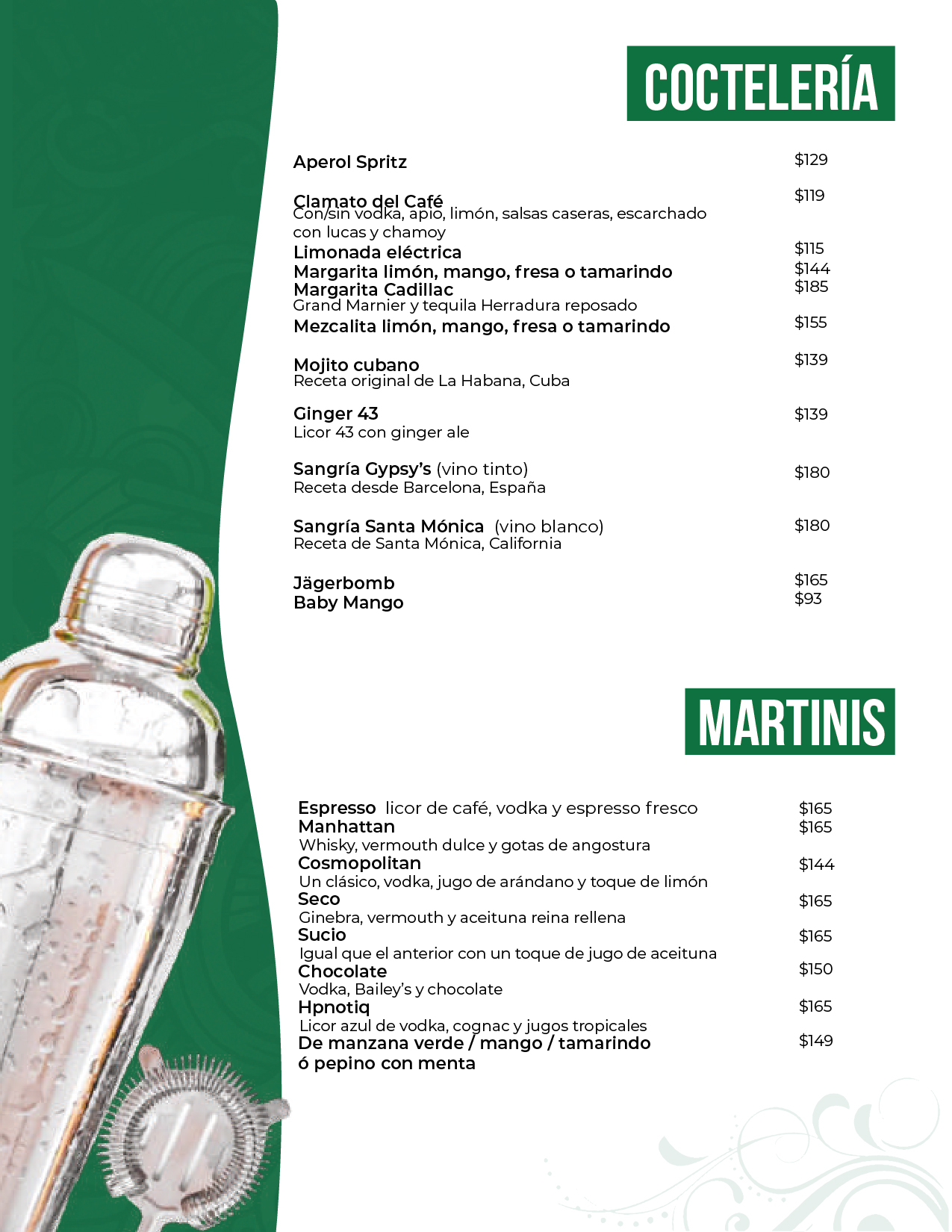 nuestro menu – Café del Mundo